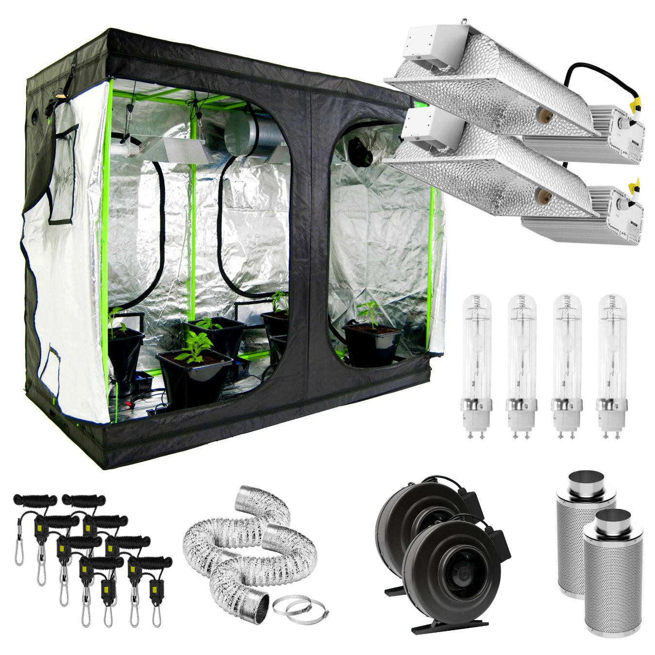 EverGrow Hulk Series 2.4x2.4m Dual CMH 630W Hydroponic Grow Tent Full