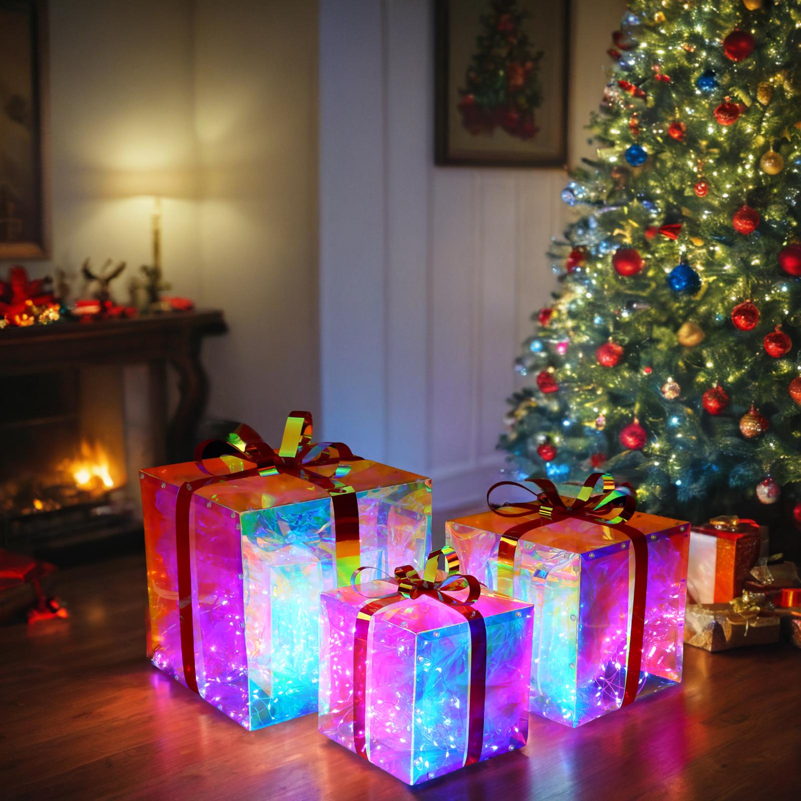 3D Rainbow Film Holographic Polygon Gift Boxes LED Glimmering Cosmic