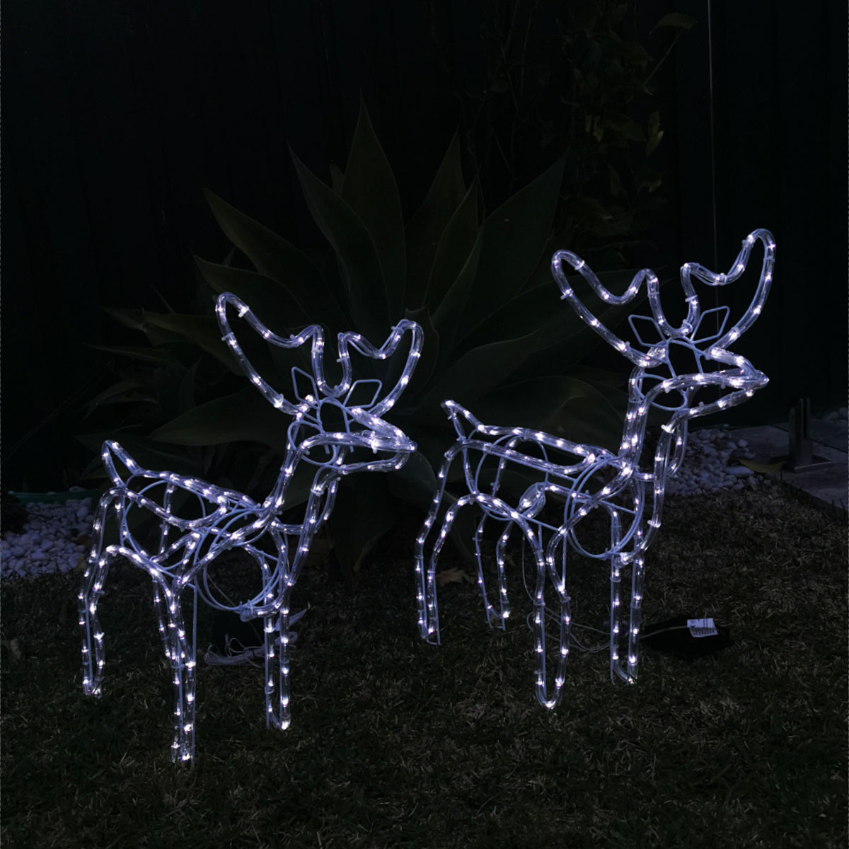Solar Christmas LED Motif 2pcs Twin 60cm Bucks Reindeer Set Cool White