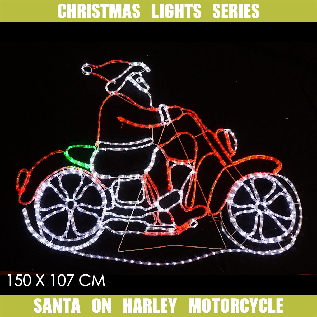 Christmas LED Motif Santa Riding Harley Motorcycle 150x107cm Indoor Ou ...
